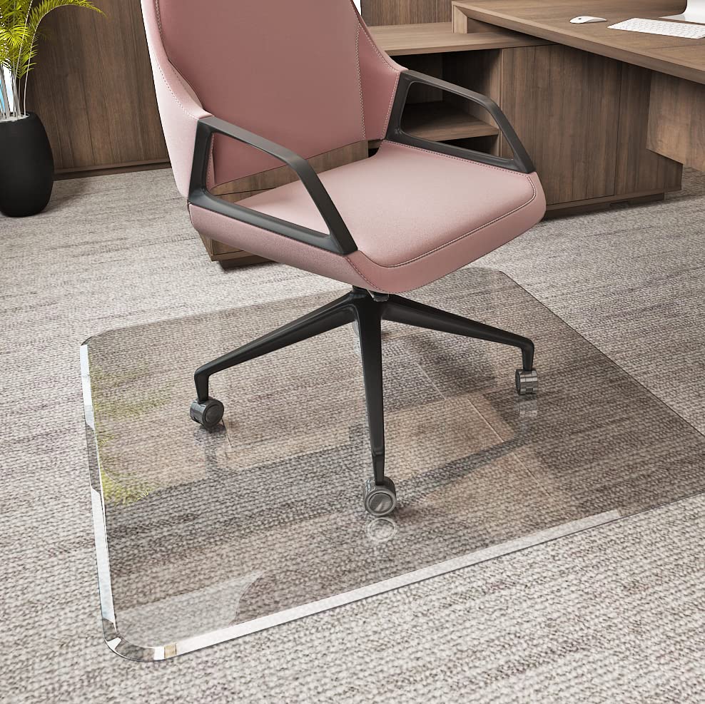 45ā x 53ā Glass Chair Mat with Exclusive Beveled Edge by Clearly Innovative, 1/4ā Thick Clear Tempered Glass with Easy Roll Edges | Protect Your Home or Office Floor | Perfect for Hardwood or Carpet