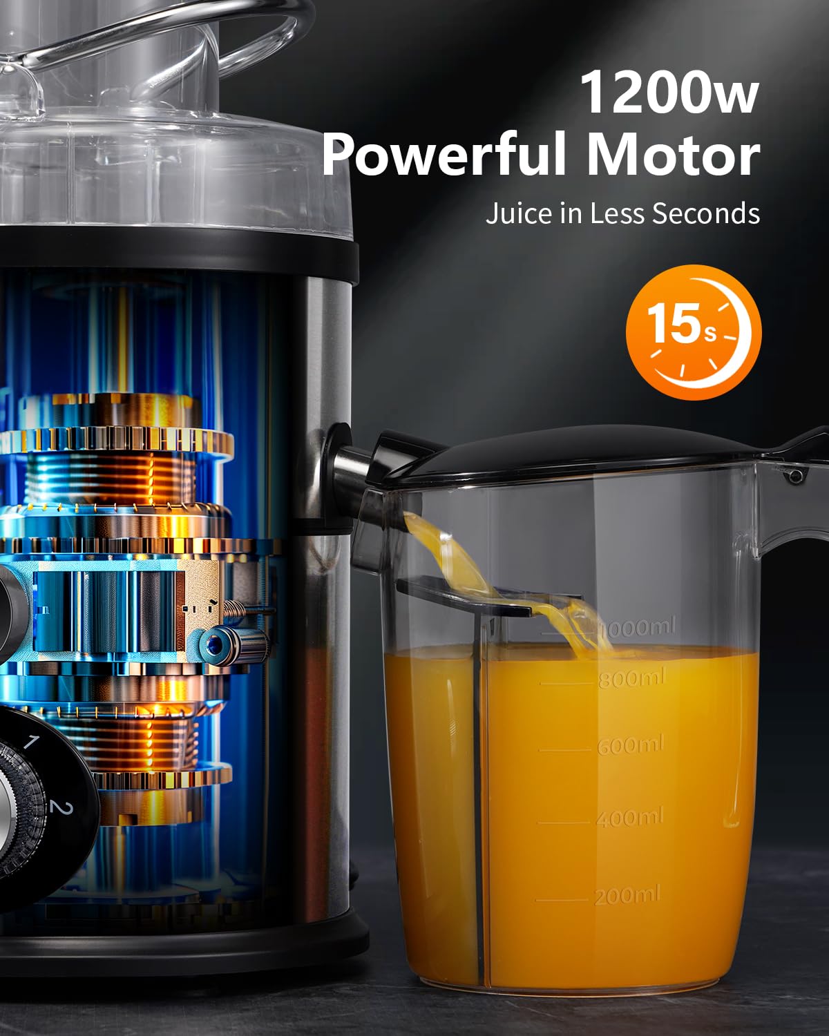 GDOR 1200W Juicer with 3-Speed Setting, Extra Large 3.4β Feed Chute Juicer Machines for Whole Fruits and Veggies, Centrifugal Juicer with 34 Oz Juice Pitcher, BPA-Free, Easy to Clean, Silver