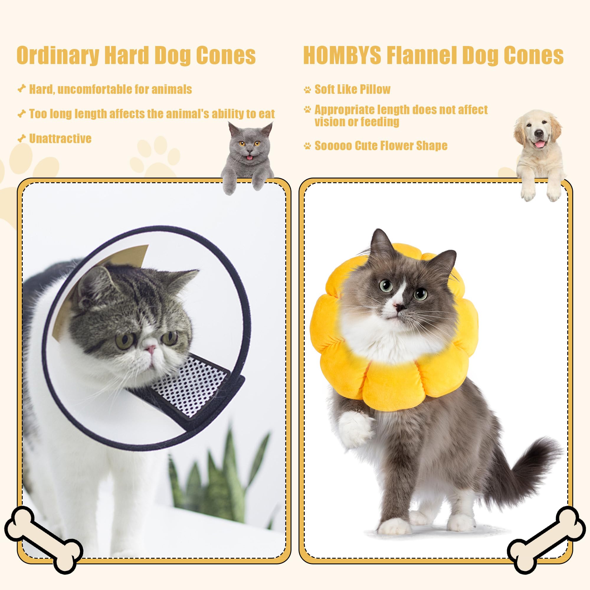 HOMBYS Soft Dog Cone for Dogs and Cats, Cute & Fluffy Flower Shape for Claming Dog, Adjustable Dog Collar Alternative After Surgery, Protective Elizabethan Collar for Dogs Recovery & Stop Licking,S