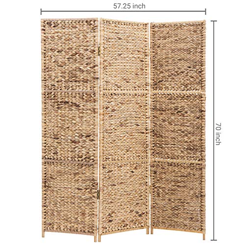 MyGift Handwoven Seagrass 3 Panel Room Divider Screen with Wood Frame, Folding Partition Room Divider, Brown