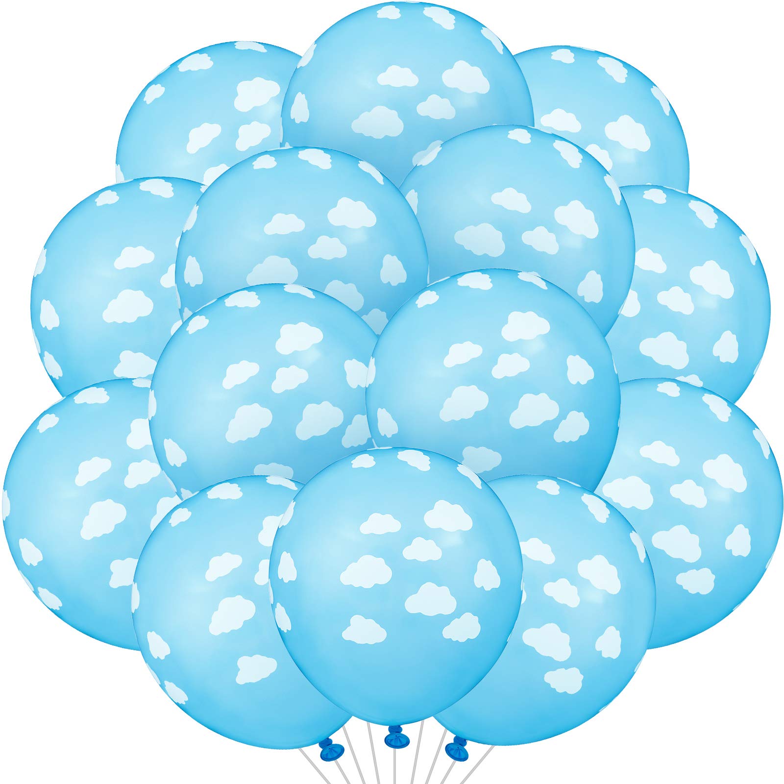 36 Pieces Blue Cloud Latex Balloons Mid Blue with Clouds Matte Balloons 12 Inches Cloud Print Light Blue Balloons for Baby Shower Boys Girls Birthday Party Supplies