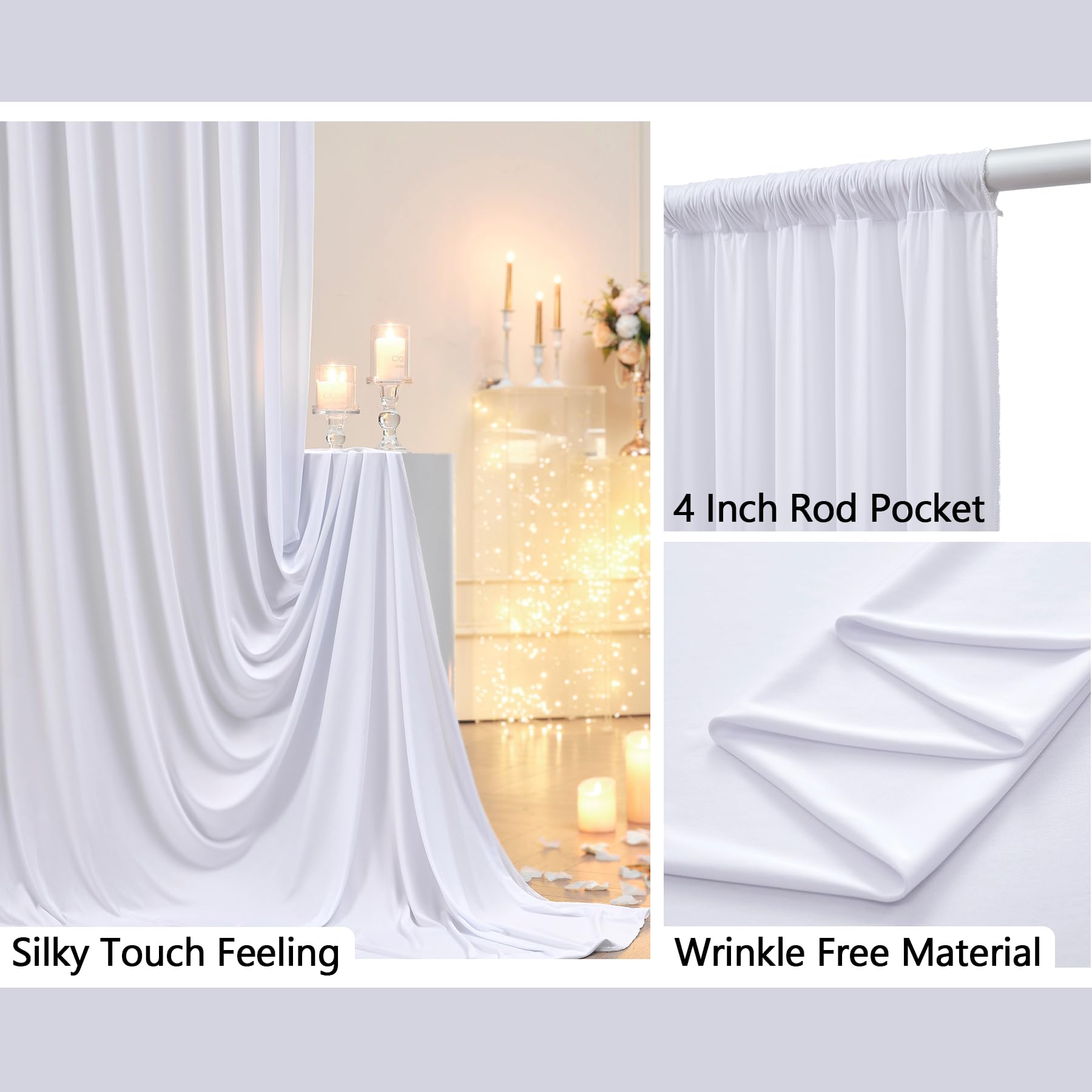 40 ft x 10 ft Wrinkle Free White Backdrop Curtain Panels, Polyester Photography Backdrop Drapes, Wedding Party Home Decoration Supplies