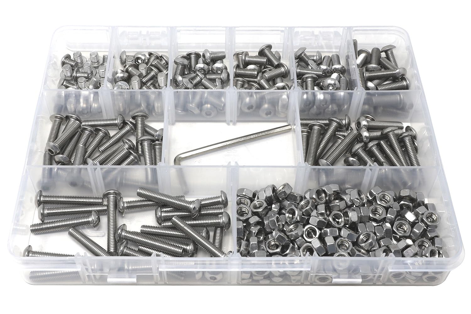 iexcell 360 Pcs M5 x 6/8/10/12/14/16/20/25/30 Stainless Steel 304 Hex Socket Button Head Cap Screws Bolts Nuts Assortment Kit