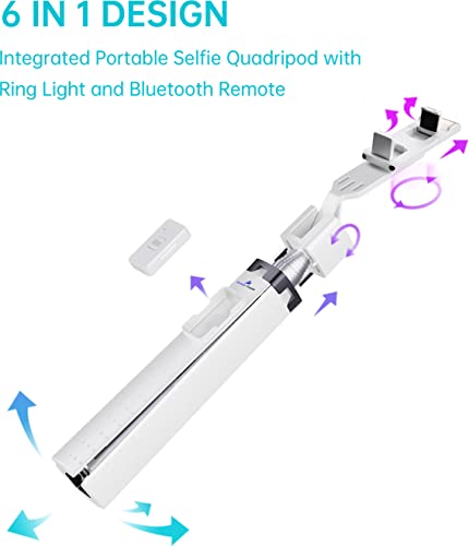 Ambertronix 40β Selfie Stick Tripod Quadrapod, Onboard Light, Wireless Bluetooth Remote, Extendable, Stainless Steel, 3 Light Modes, 9 Brightness Levels, Compatible with All iPhone & Android Devices