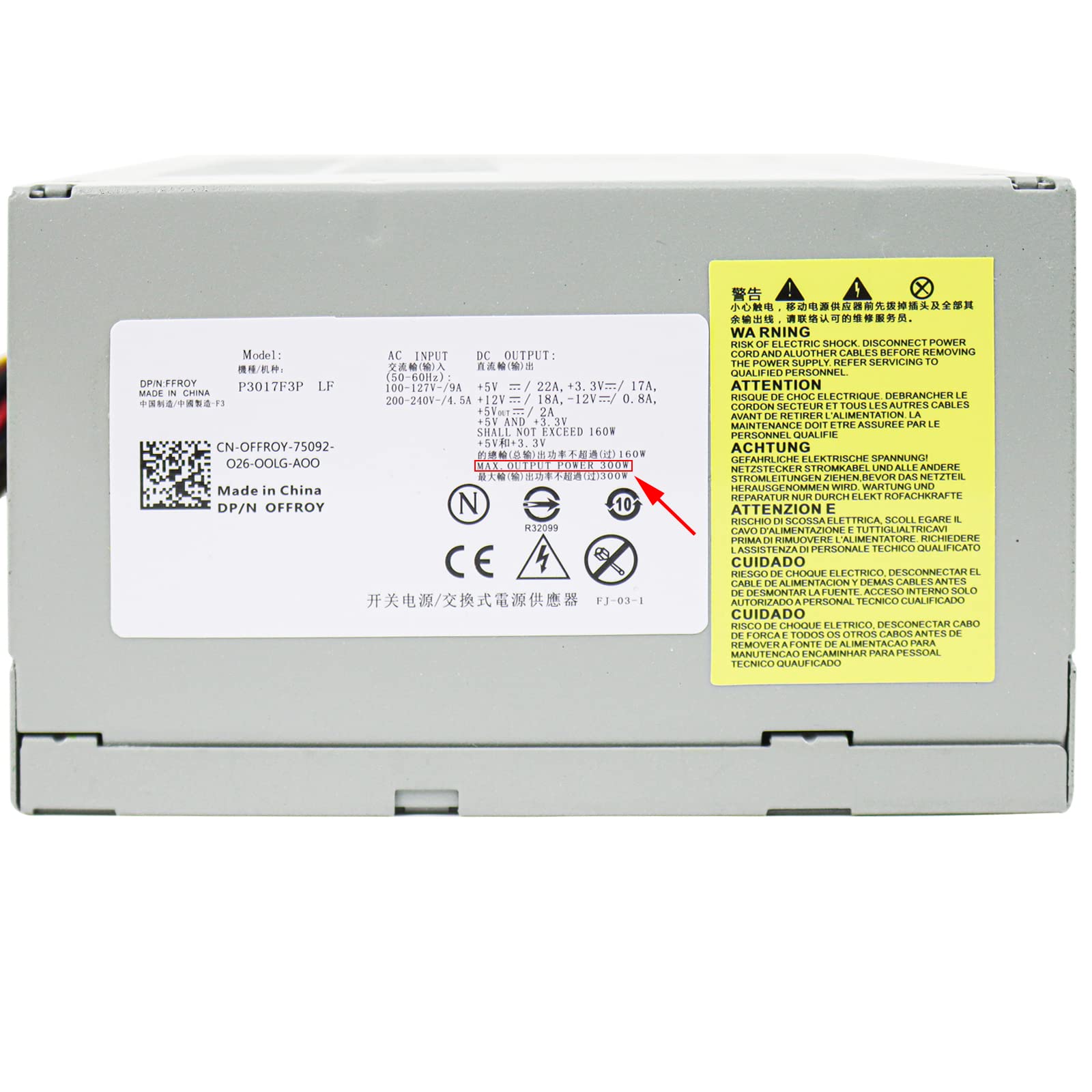 Upgraded 300W P3017F3P LF J036N XW600 Power Supply Replacement for Dell Vostro, Studio Precision Series Mini Towers Systems PS-5301-08, D300R002L PS-6301-6 DPS-300AB-24 DPS-300AB-24 G Power Supply