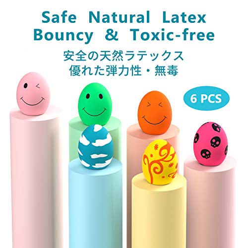 SCHITEC Dog Squeaky Toy, 6 PCS Latex Bouncy Egg Balls with Squeaker for Puppy Small Pet Dogs, Soft Rubber Sound Toys for Interactive Fetch Play