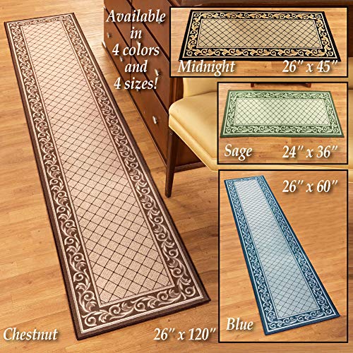 Collections Etc Floral Scroll Basket Weave Rug with Skid-Resistant Backing, Chestnut, 26" X 120"