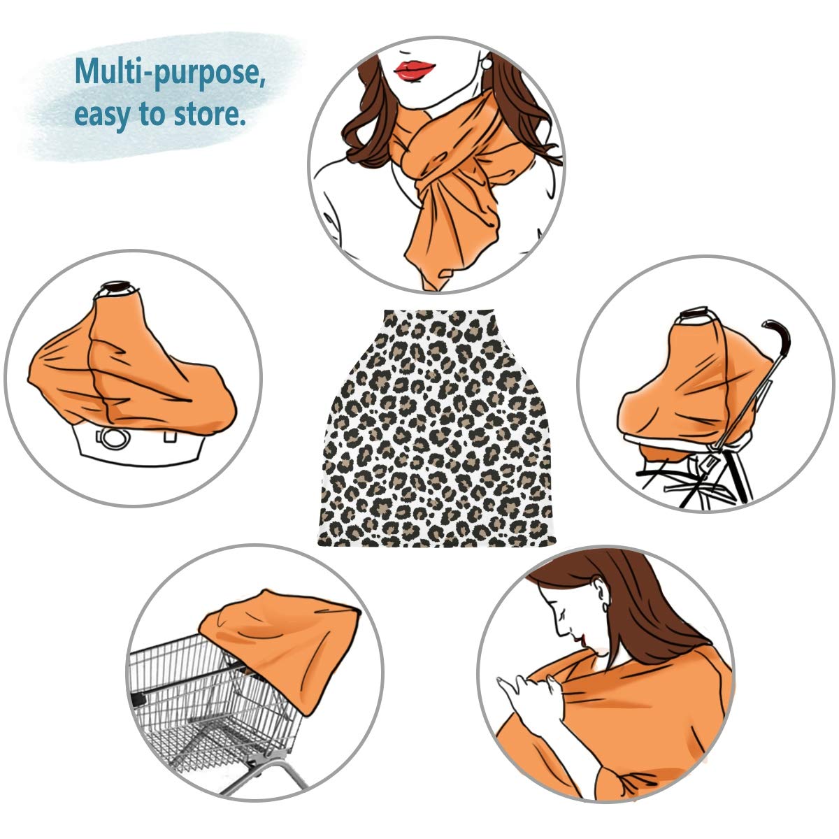 Nursing Cover Breastfeeding Scarf Leopard Cheetah Print -Baby Car Seat Covers, Stroller Cover, Carseat Canopy (913g)