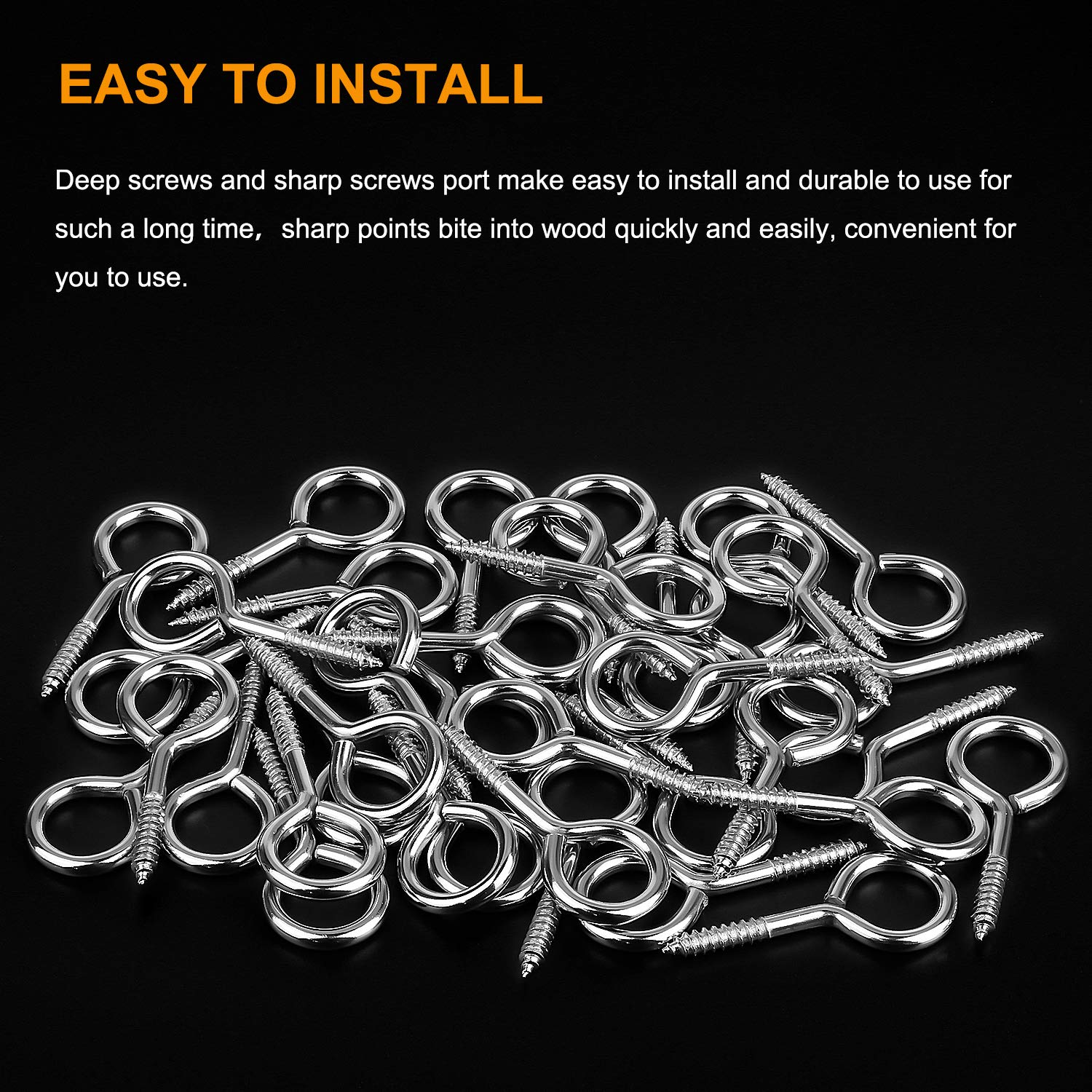 Powlankou 40 Pieces 2 inch Screw Eyes, Nickel Plated Steel Screw Eyes, Self Tapping Screw Hooks, Metal Eye Hooks, Eyelet Screws