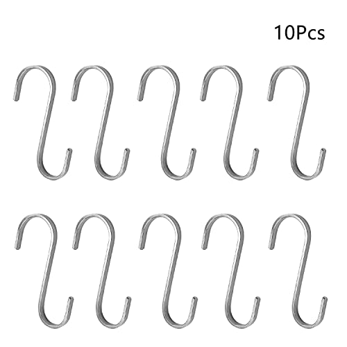 MroMax 304 Stainless Steel S Hooks,80mm/3.15" Silver S Shaped Hook Hangers for Kitchen Bathroom Bedroom Storage Room Office Outdoor Multiple Uses, 10Pcs