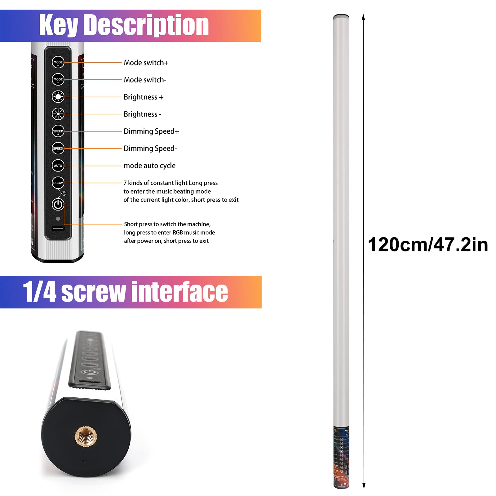 4 Pack 4ft Portable Battery Powered Tube Light 120cm Handheld LED Tube Lights with Tripods, 500 Vivid Effects, Light Tube for Video and Photography,Light Painting,YouTube,Video,TIK tok and Dance Club