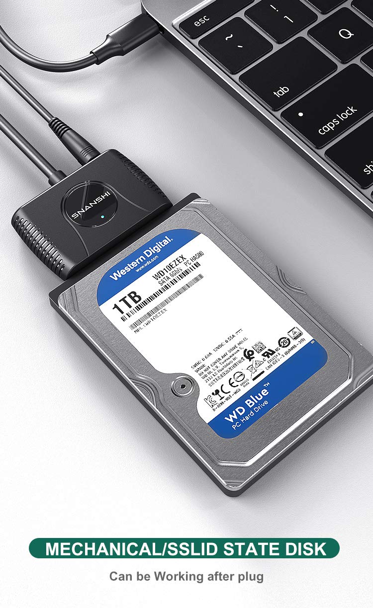 SATA to USB C Adapter, SNANSHI USB C to SATA 3.5Inch USB Type C to SATA Adapter Converter with UASP SATA to USB Converter for 2.5" 3.5” Hard Drives Disk HDD, with 12V Power Adapter