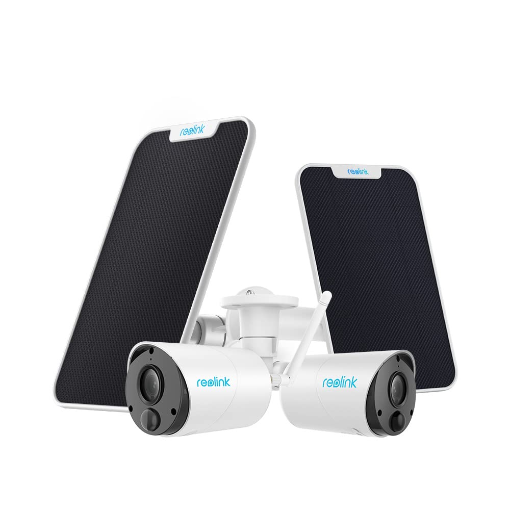REOLINK 2K Wireless Outdoor Security Camera, Rechargeable Battery-Powered WiFi Camera, 3MP Night Vision, 2-Way Talk, Work with Smart Home/Local SD, Argus Eco 2 Pack Bundle with 2 Solar Panels