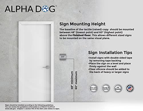 ALPHA DOG Tactile Exit Sign with Braille - ADA Compliant Exit Sign with Grade 2 Contracted Braille and Raised Text, 6x6 Inch, UV Stable for Indoor or Outdoor Use, Easy Installation, Made in the USA