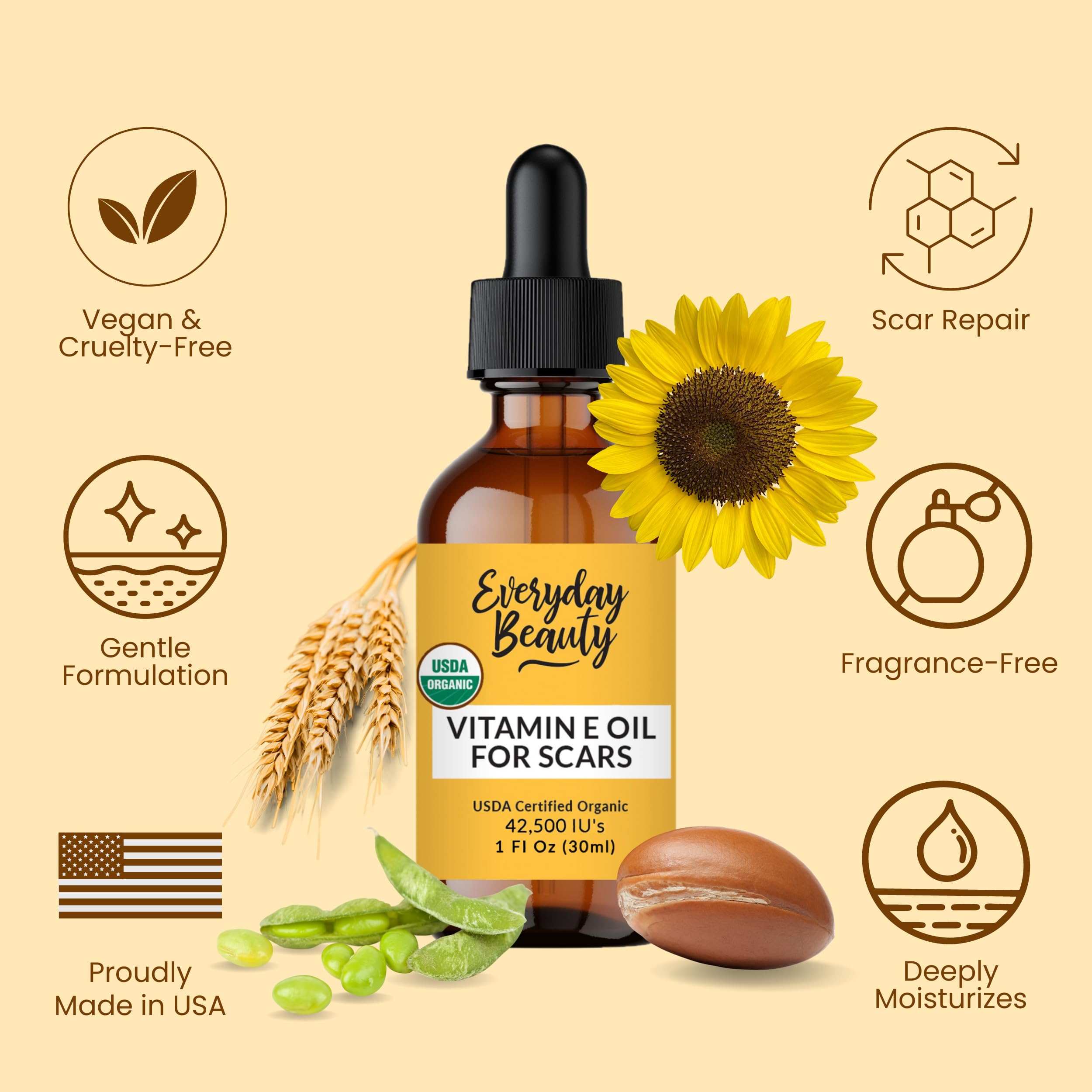 Organic Vitamin E Oil for Scars - All Natural & Vegan Skin Moisturizer 1oz - Light and Unscented Great for Scars After Surgery - Reduce Wrinkles, Anti Aging, Lighten Dark Spots - Face, Skin & All Over
