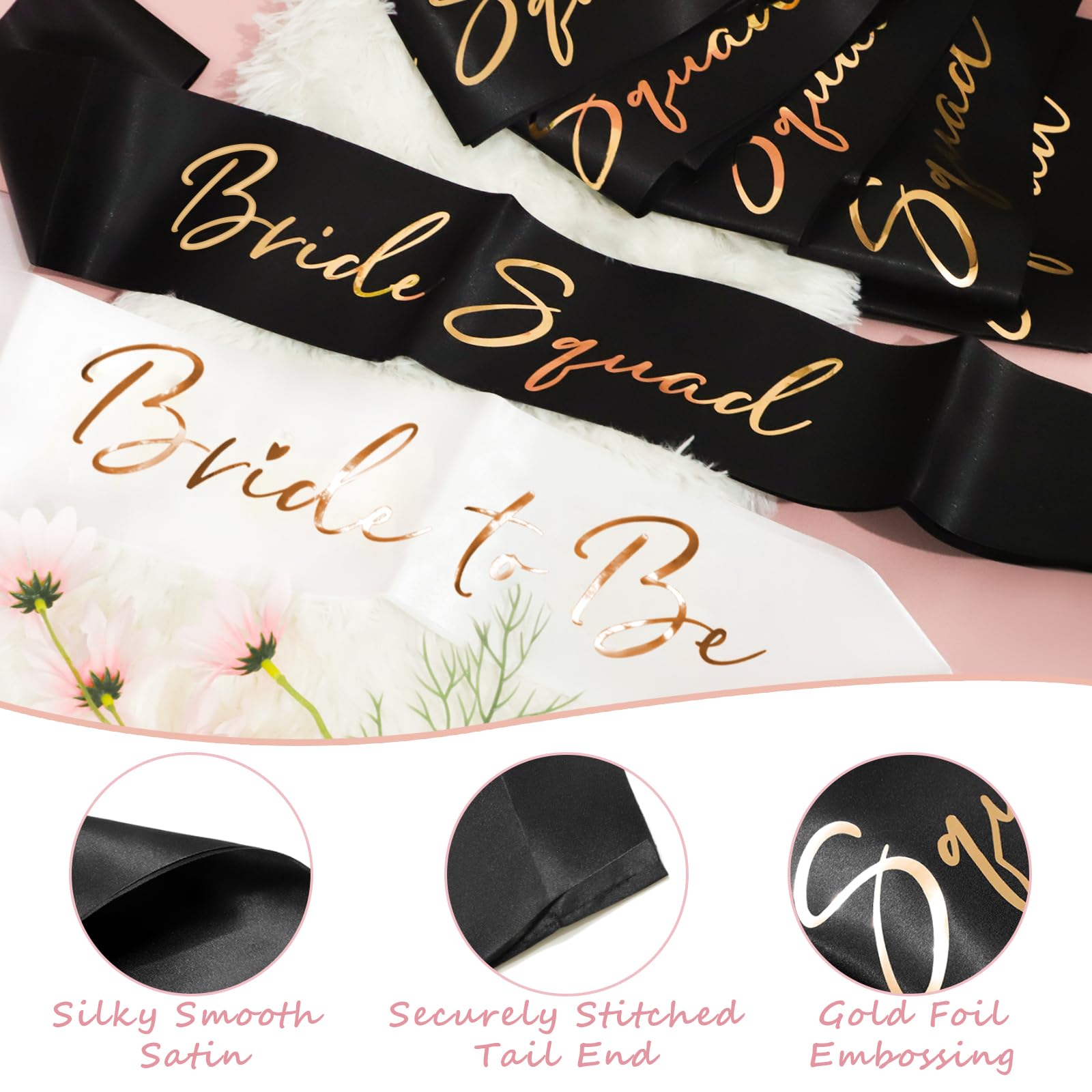 7-Pack Bride Sash Set - Bride to Be Bridesmaids Bachelorette Party Sash Accessories Bridal Shower Decorations Bachelorette Outfit for Bride(White and Black)