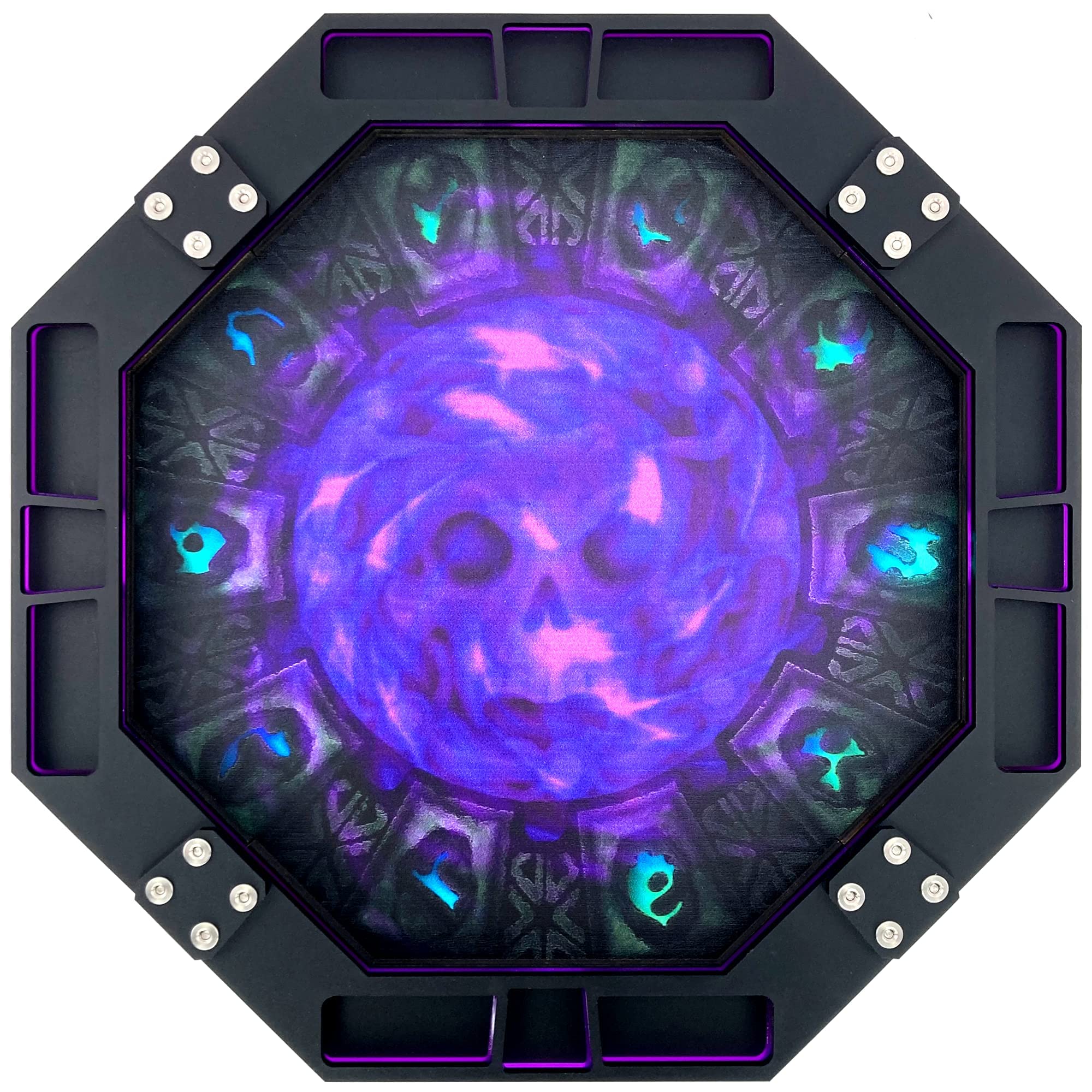 C4Labs 10" Octagon Dice Rolling Tray – Printed Vortex Skull: Purple - Vegan Leather Rolling Surface