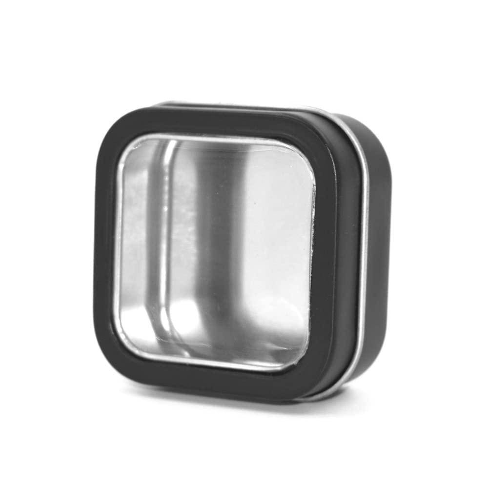 4 Pack Empty Tin Box Containers with Clear Lid Top Window, 2.2x2.2x0.98 Inch, Black Metal Containers Portable Box Small Storage Kit Home Organizer, Black