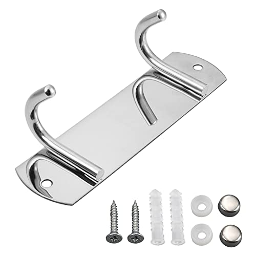 MroMax Wall Mounted 2 Hooks Towel Hat Coat Clothes Wall Hook Rack Rail, Silver 1Pcs