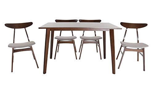 Zenvida Mid Century 5 Piece Dining Set Wood Table Fabric Chairs Seats Four