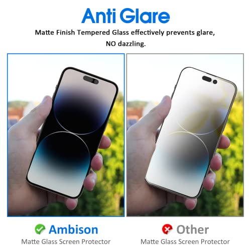 Ambison [2 Pack Matte Glass Screen Protector Compatible for iPhone 14 Pro Max, Dynamic Island Compatible/Anti-Glare [No Bubbles] Install Frame/Smooth as Silk, iPhone 14 Pro Max 6.7inch 2022