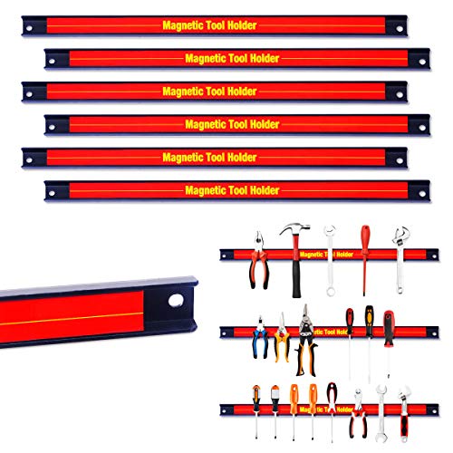 Goplus 6PCS 18" Magnetic Tool Holder, Magnetic Tool Holder Strip, Heavy Duty Magnetic Tool Bar,Space Saving Metal Tool Organizer Rack,Tool Magnet Bar for Workshop Garage Home(Mounting Screws Included)