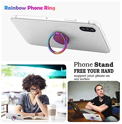 lenoup Rainbow Cell Phone Ring Stand Holder,Purple Multicolor Ring Grip Kickstand,360 Rotation Metal Finger Ring for Almost All Phones,Pad