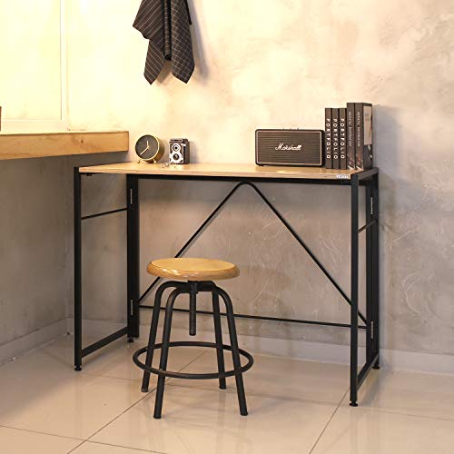SOFSYS Modern Folding Computer Writing Desk for Small Space, Gaming, and Home Office Organization, Foldable Industrial Metal Frame with Sturdy Desktop for Students or Small Business, Oak/Black