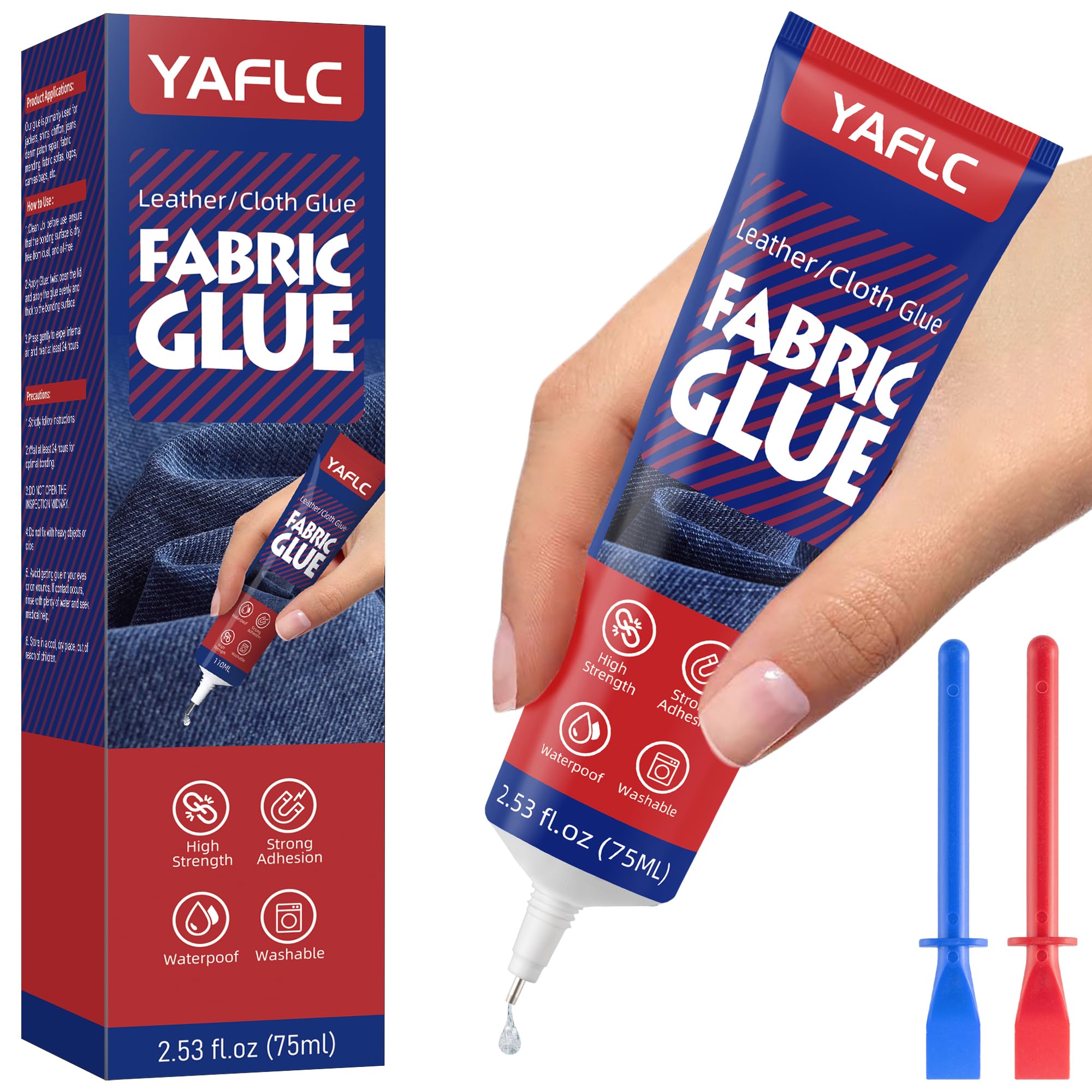 YAFLC Fabric Glue Permanent 75 ml, Fabric Glue for Patch, Clear Fabric Glue for Clothing Permanent Washable, Leather Glue for All Fabrics, Cotton, Denim, Flannel, Polyester