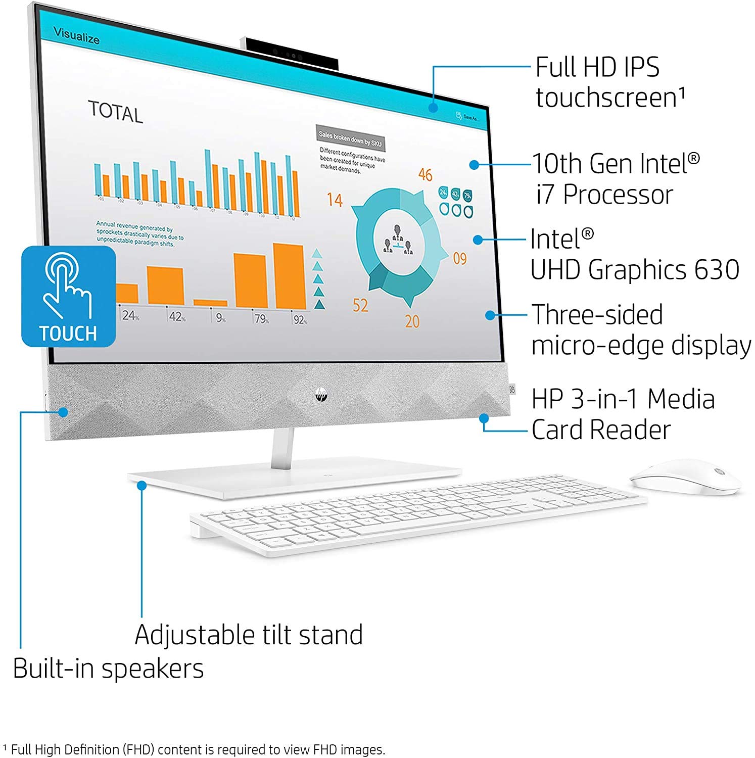 HP Pavilion 27 Touch Desktop 2TB SSD 32GB RAM Extreme (Intel Core i7-10700K Processor 3.80GHz Turbo Boost to 5.10GHz, 32 GB RAM, 2 TB SSD, 27-inch FullHD Touchscreen, Win 11) PC Computer All-in-One