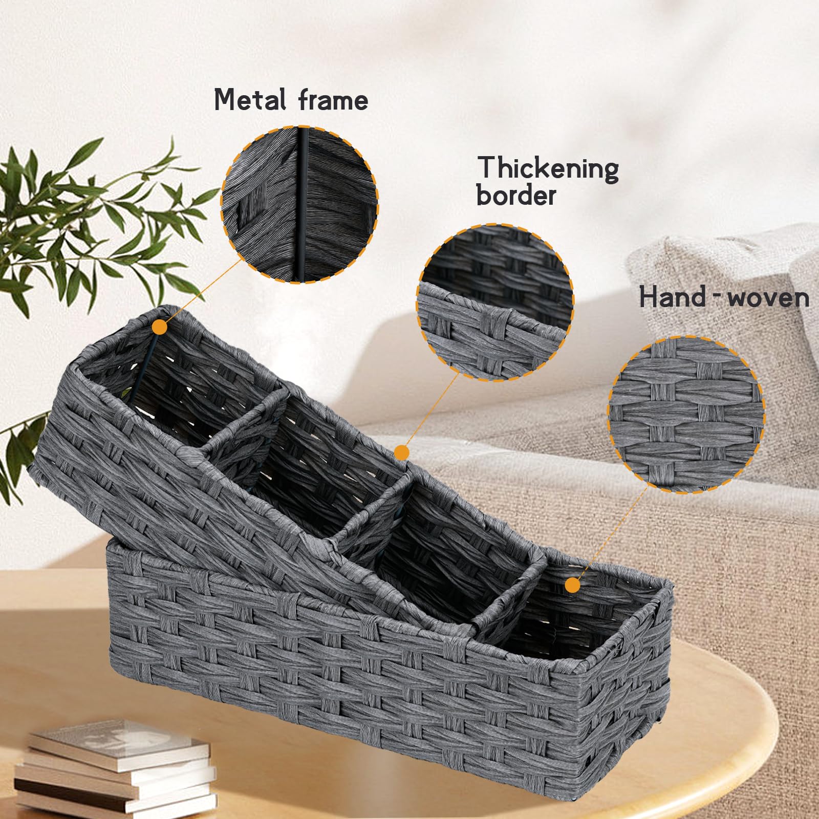 DULLEMELO Toilet Paper Basket for Organizing, Small Bathroom Baskets for Storage, Waterproof Toilet Paper Basket for Back of Toilet, Grey, 2 Pack