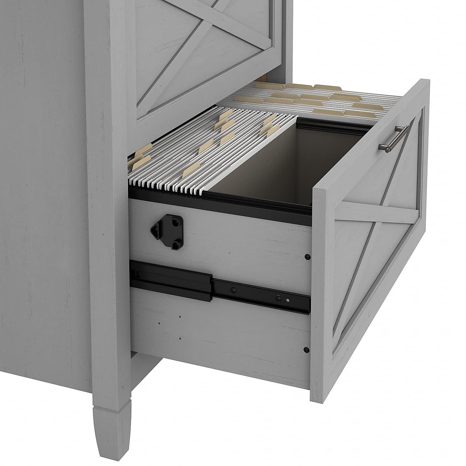 Bush Furniture Key West 48W Writing Desk with 2 Drawer Lateral File Cabinet and 5 Shelf Bookcase in Cape Cod Gray