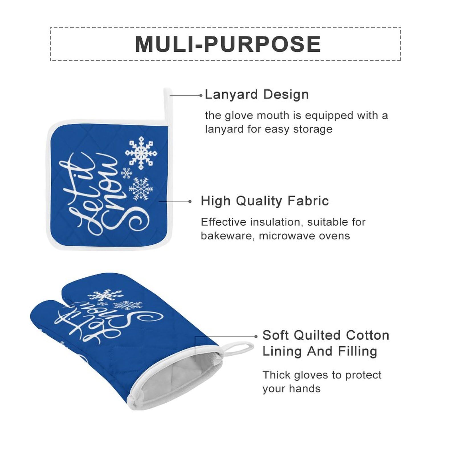 4PCS Oven Mitts and Pot Holders Sets, Blue and White Christmas Snowflake Oven Mitts Set Heat Resistant Kitchen Microwave Gloves Safe for Baking,Cooking, BBQ