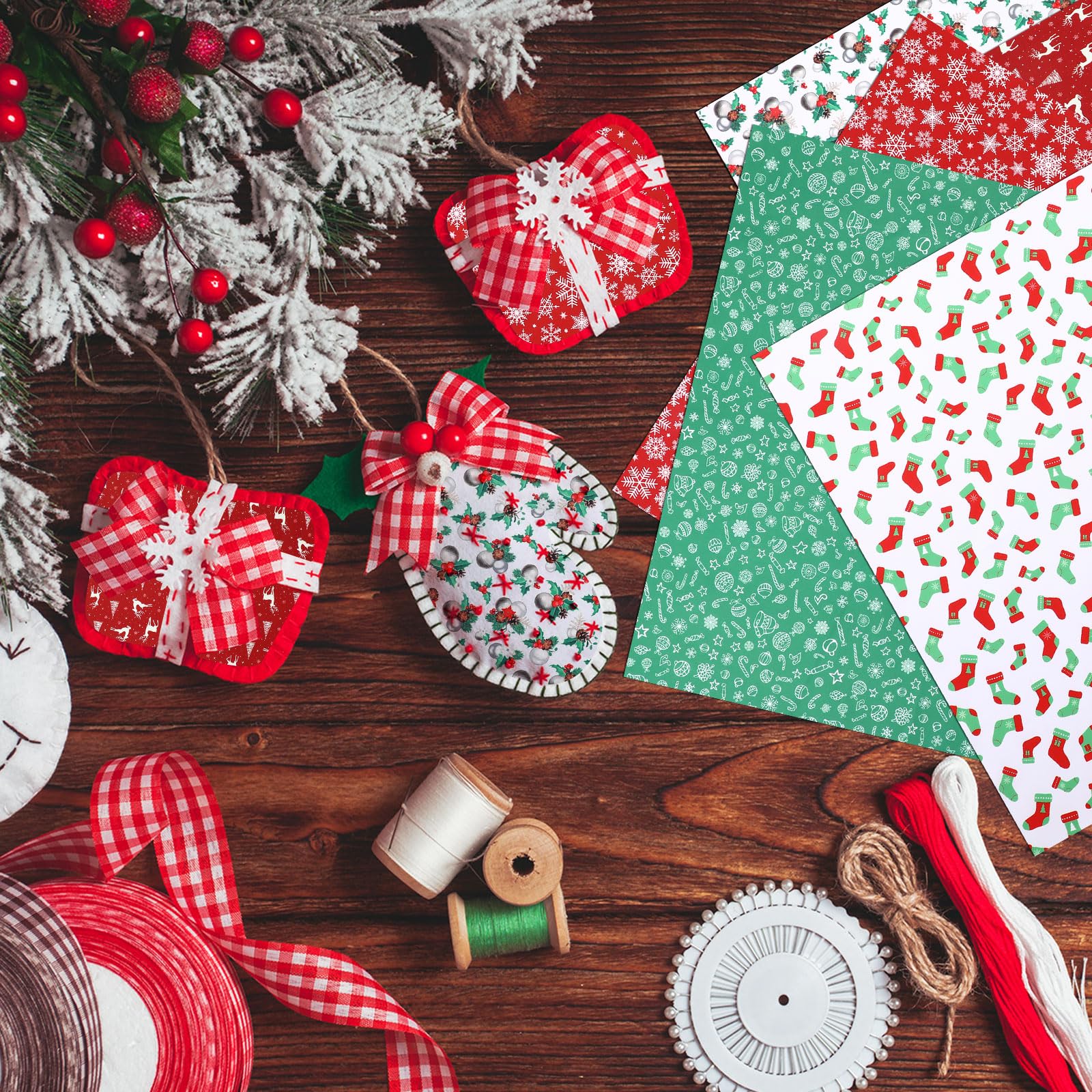 Panelee 8 Pcs 20 x 20 Inches Christmas Fabric Quilting Christmas Fabric Bundles Precut Fabric Squares Christmas Printed Fabric Scraps for DIY Sewing Crafts Project Patchwork Dress Apron