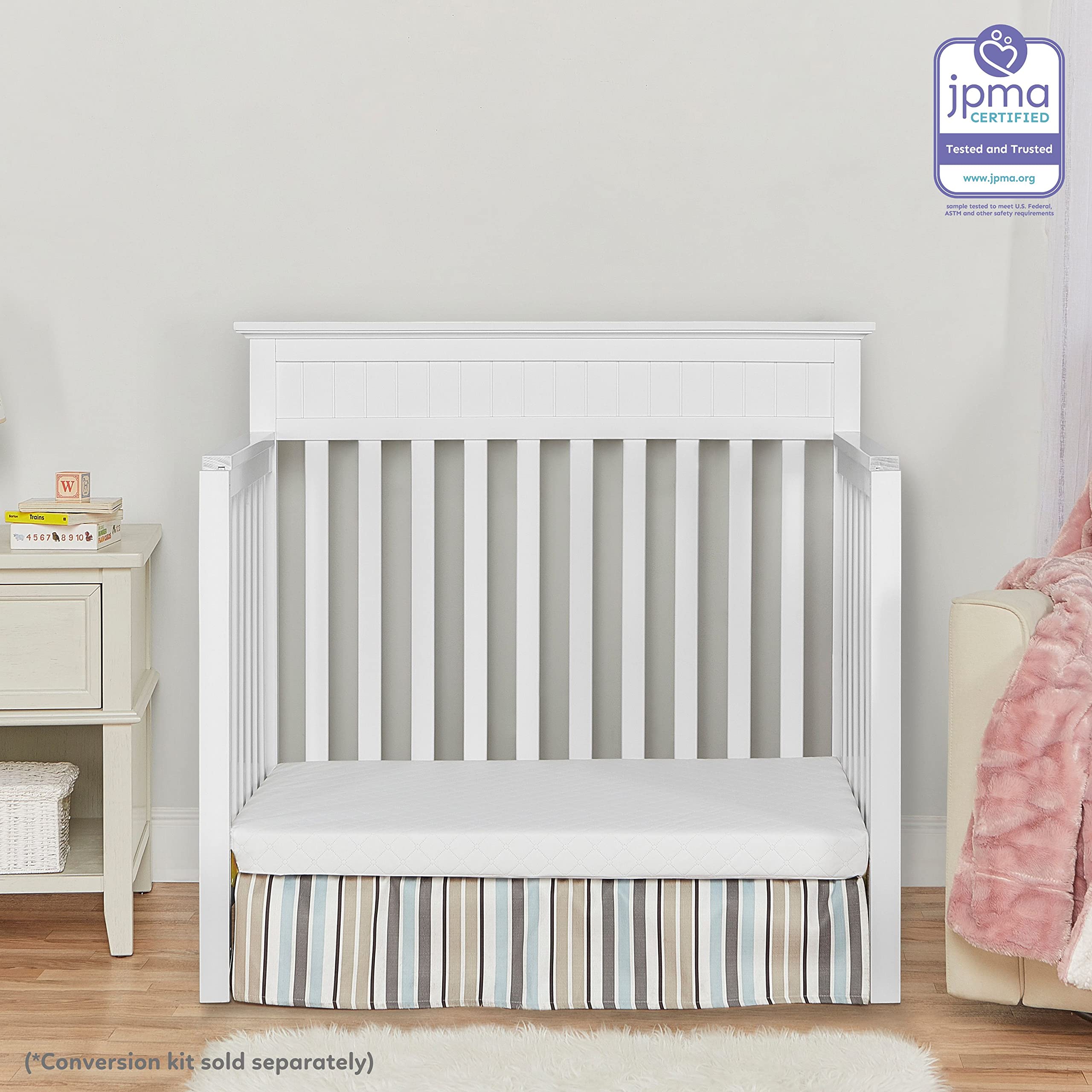 Dream On Me Harbor 4-in-1 Convertible Mini Crib in White, Greenguard Gold Certified
