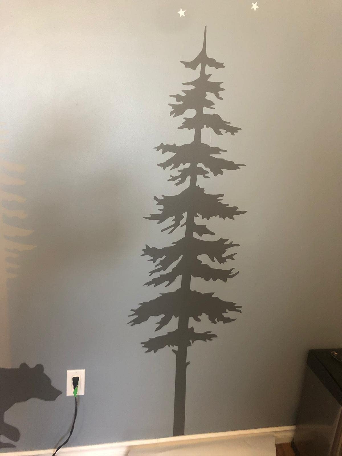 N.SunForest Nursery Wall Decals Pine Tree Stickers with Large Bear Removable Wall Mural Stickers Nursery Tree Art Nature Decals for Kid's Room Bedroom Home Decoration