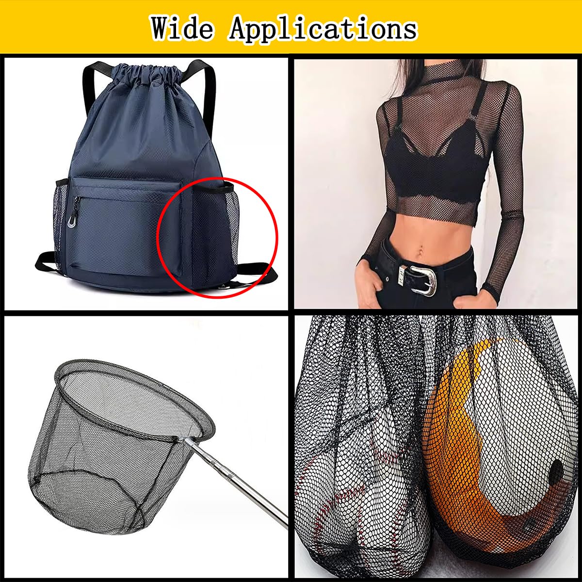 BoomSesame 150GSM Black Mesh Fabric, 40 x 82 Inch Polyester Fibre Mesh Netting Slightly Stretchy for Backpack Pocket, Straps, Netting Clothes, Netting Bag Shopping Bag and Other DIY Craft