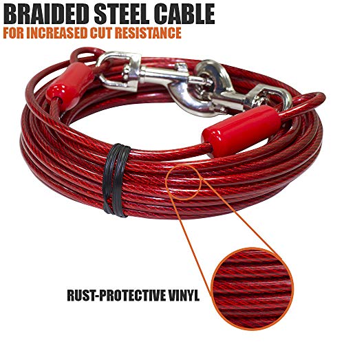 BV Pet Tie Out Cable for Dogs Up to 125 Pounds, 30 Feet (Red/ 125lbs/ 30ft)
