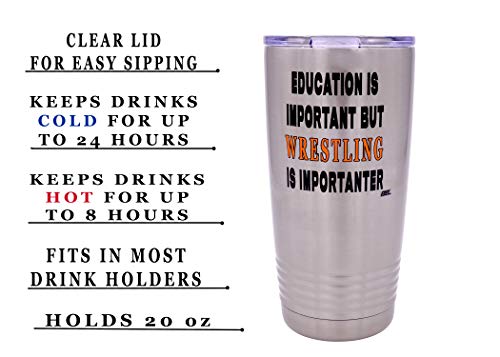 Rogue River Tactical Funny Wrestling 20 Oz. Travel Tumbler Mug Cup w/Lid Education Important Wrestler Gift Idea