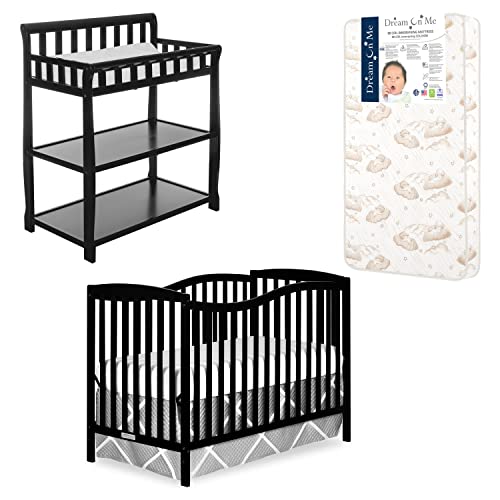 Dream On Me Nursery Essentials Bundle of Dream On Me Chelsea 5-in-1 Convertible Crib, Dream On Me Ashton Changing-Table, with a Dream On Me Twilight 5β 88 Coil Inner Spring Crib and Toddler Mattress