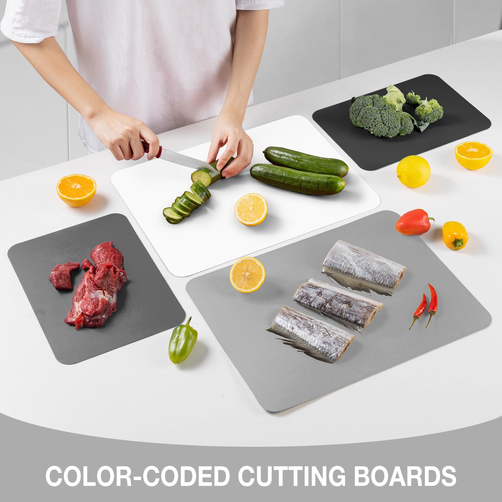 4 Pieces Plastic Cutting Boards for Kitchen, BPA Free Cutting Board Set, Flexible Cutting Mats for Meat and Vegetables in 11''x8'' Size, 4 Packs with Gray