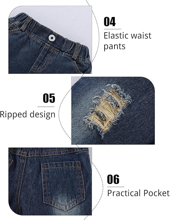 YALLET 2T 3T Toddler Baby Boy Clothes Fall Winter Outfit Sets Long Sleeve Letter Hoodies Top+Ripped Denim Pants 2pcs