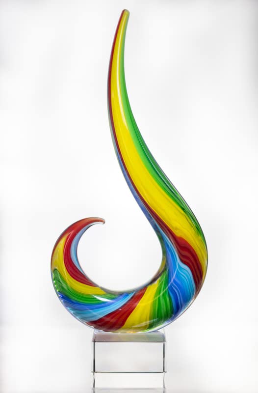 Badash Rainbow Note Murano-Style Glass Sculpture - Home Decor Glass Art - 16" Tall Mouth-Blown Glass Decor on Crystal Base - Contemporary Home Decor Accent Piece
