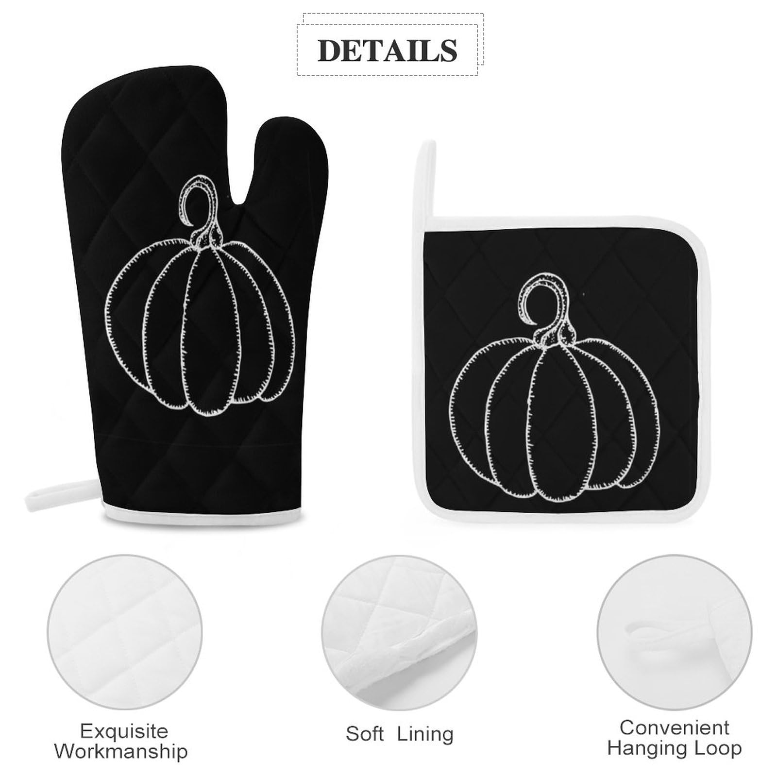 4PCS Oven Mitts and Pot Holders Sets, Happy Halloween Pumpkin Black Oven Mitts Set Heat Resistant Kitchen Microwave Gloves Safe for Baking,Cooking, BBQ