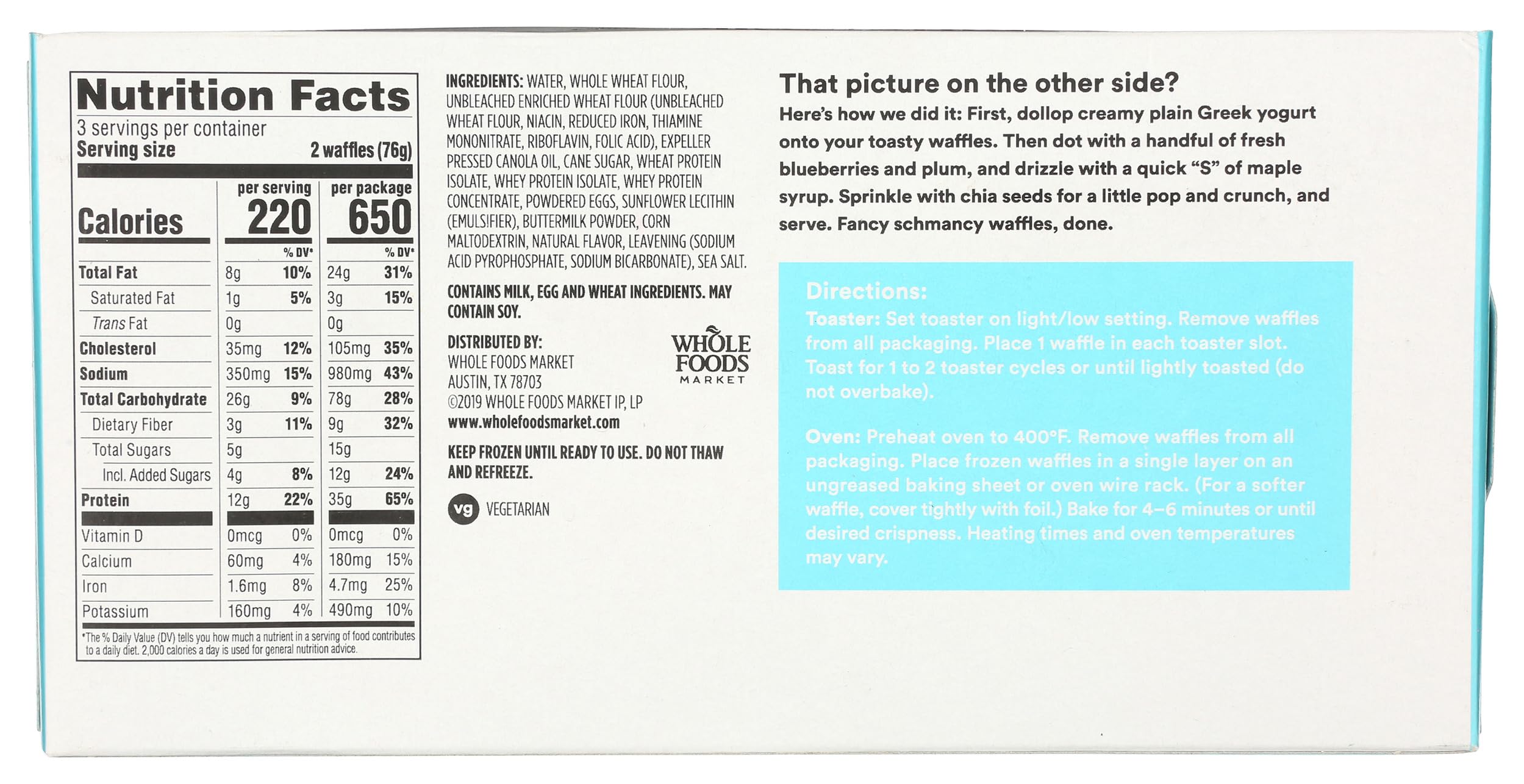 365 by Whole Foods Market, Waffles Protein Buttermilk 6 Count, 8 Ounce