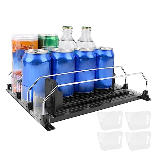 3 Set Drink Organizer for Fridge, Self-Pushing Beer Can Dispenser Holds Up to 12 Cans/Set, Width Ajustable Beverage Dispenser for Fridge Glide(Black)