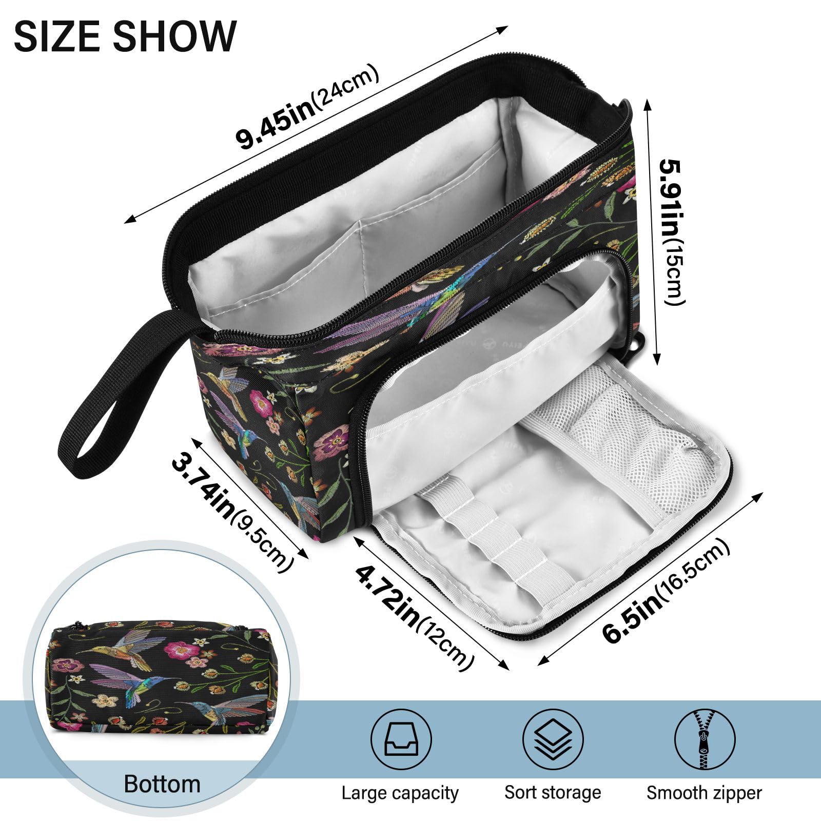 Eionryn Beautiful Hummingbirds Exotic Flowers Pencil Case Big Capacity Pencil Pouch Pen Case Makeup Bag School Office Organizer