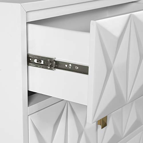 Linon Home Décor Sheerah Six Drawer Geo Texture White Dresser, Gold
