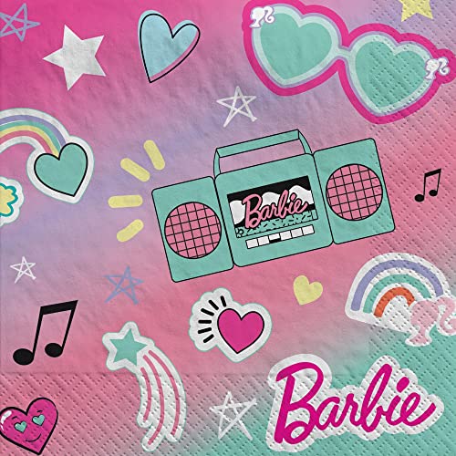 Amscan Barbie Dream Together Party Supplies Pack Serves 16: Dessert Plates and Beverage Napkins with Birthday Candles (Bundle for 16)