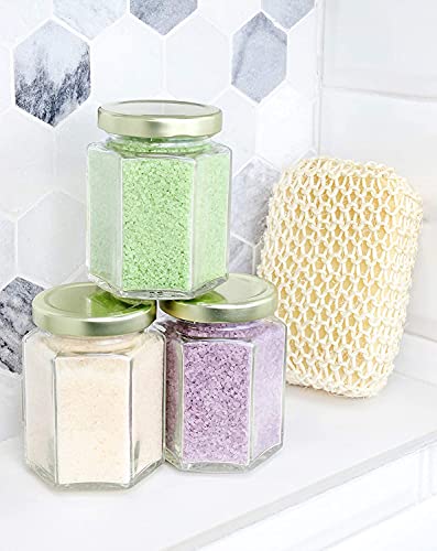 Cornucopia 6-Ounce Hexagon Glass Jars (12-Pack); Empty Hex Jars w/Gold Lids for Party Favors, Jams, Samples & More